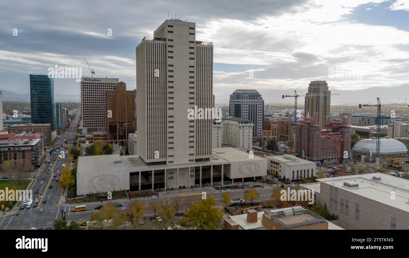 Salt Lake City, UT, USA. 6th Nov, 2023. Aerial view of the Mormon ...