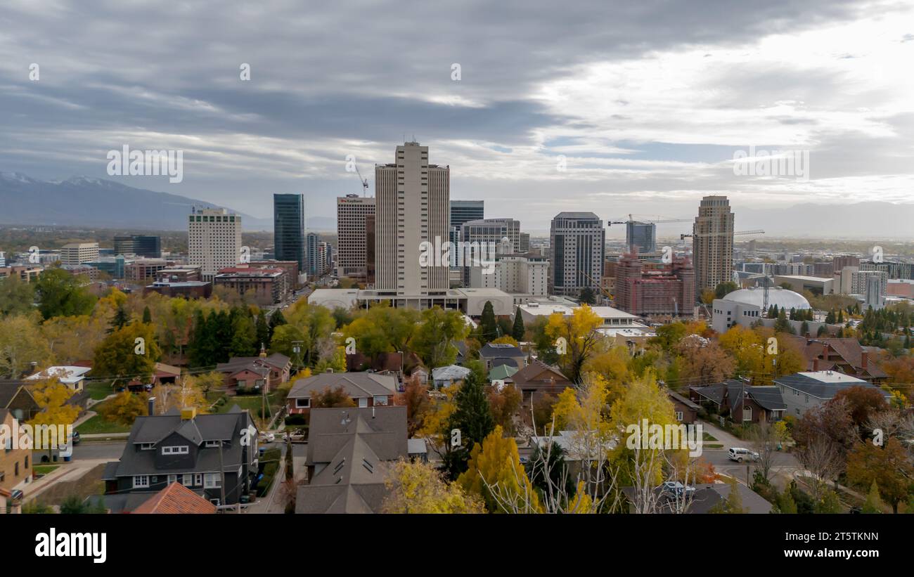 Salt Lake City, UT, USA. 6th Nov, 2023. Aerial view of the Mormon ...