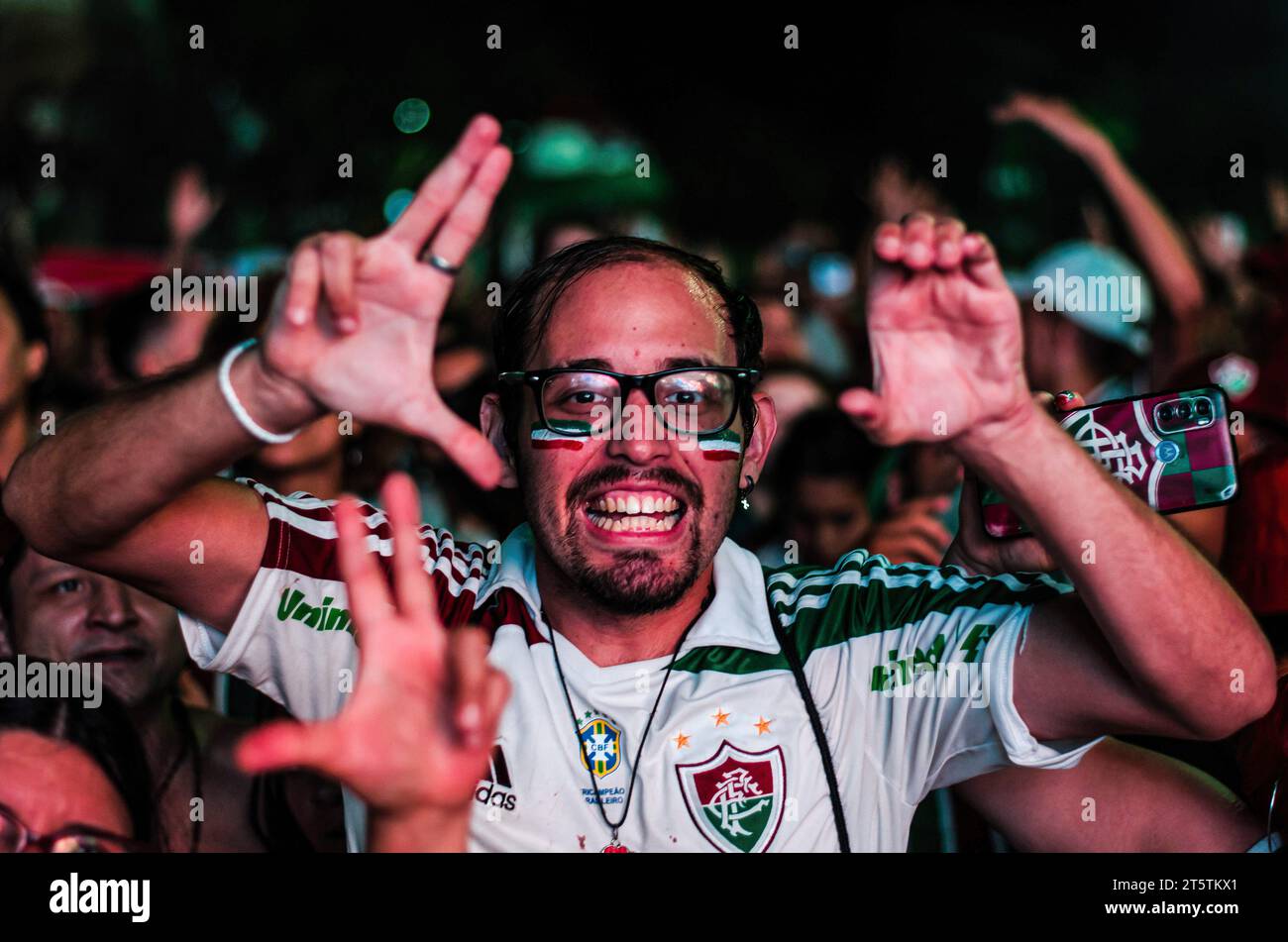 Rio De Janeiro, Brazil. 04th Nov, 2023. A young Fluminense fan makes a ...