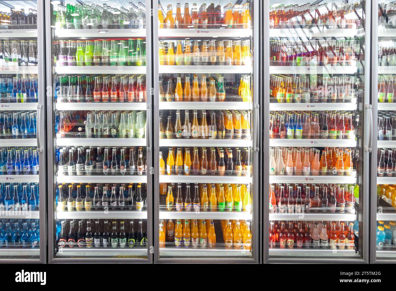 Arcadia, Oklahoma - October 25th, 2023: Soda bottles in fridges at Pops ...