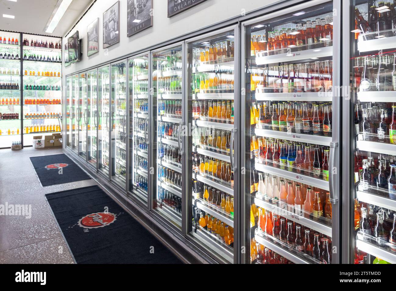Arcadia, Oklahoma - October 25th, 2023: Soda bottles in fridges at Pops ...