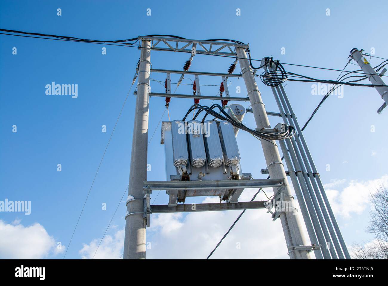 High voltage electrical transformer substation. Power station. Power ...