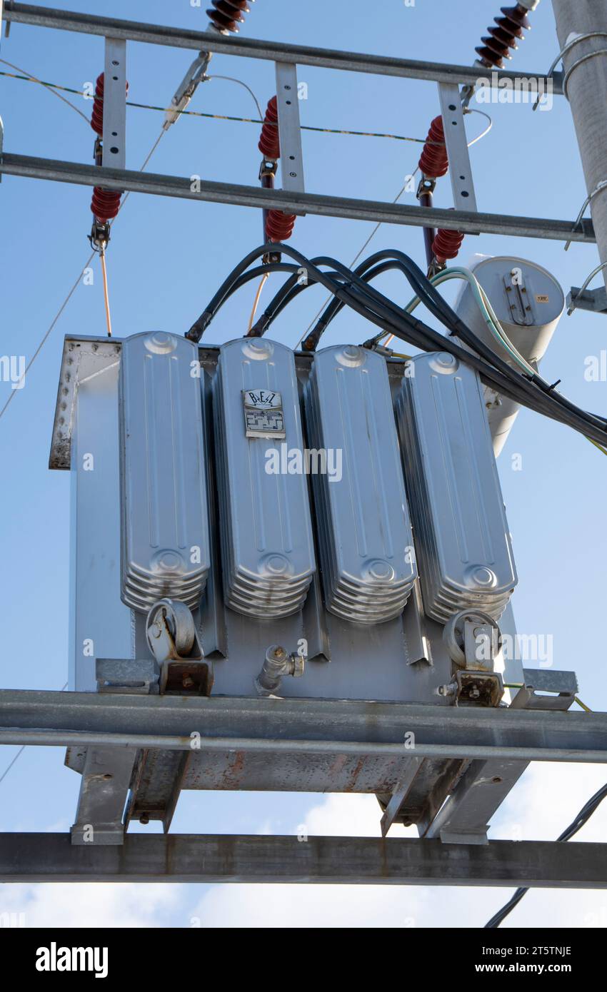 High voltage electrical transformer substation. Power station. Power ...