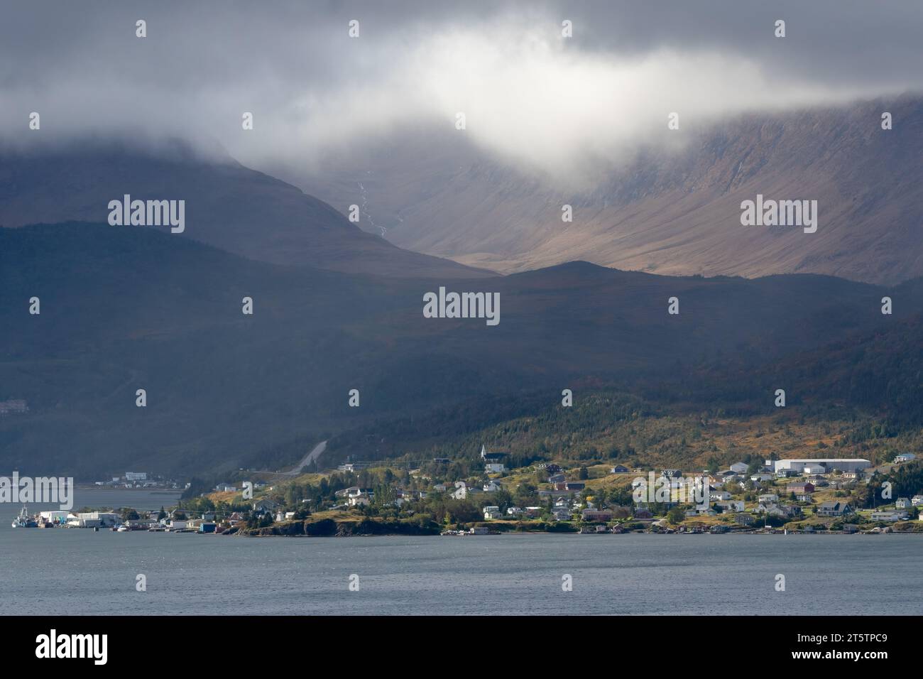 View of fog over Tablelands iron mantle rock from Norris Point lookout ...