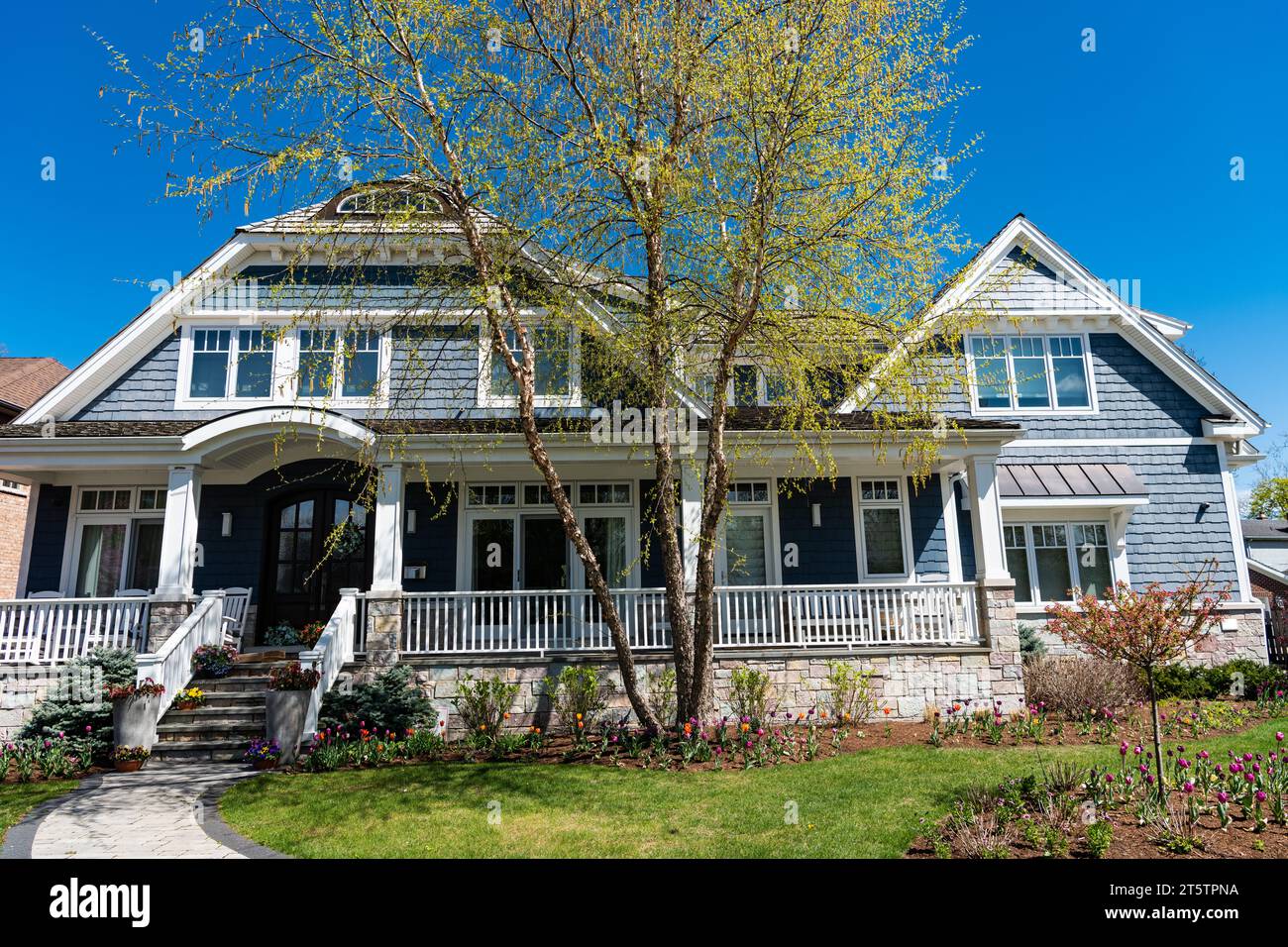 modern cottage house architecture in residencial suburban neighborhood ...