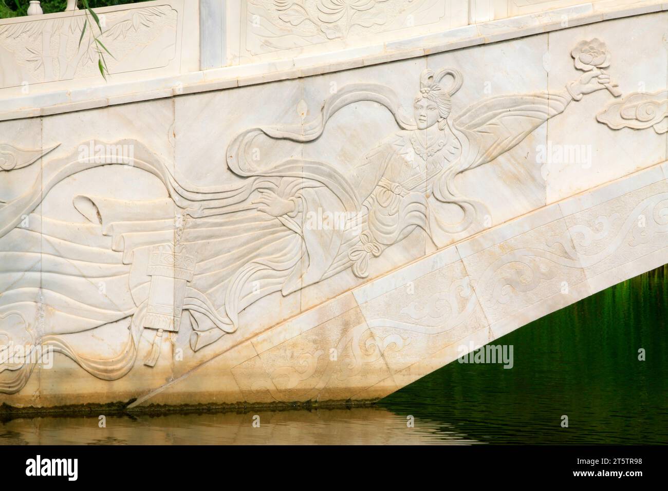 Chinese ancient traditional beautiful women sculpture on stone bridge ...