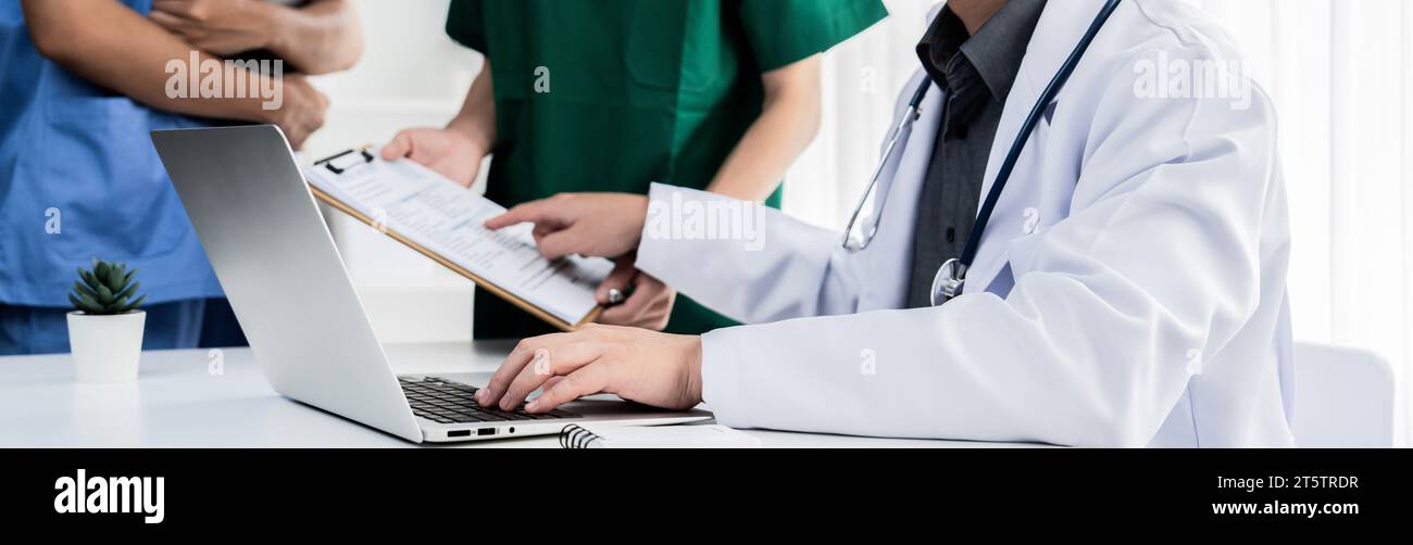 Professional various team of medical working and planning medical ...