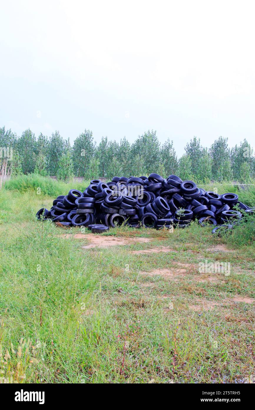 Piles of waste rubber tyre, closeup of photo Stock Photo - Alamy