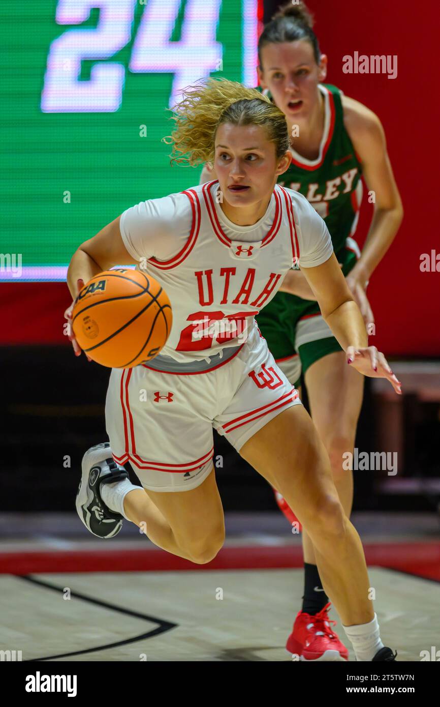 Utah guard Matyson Wilke (23) dribbles the basketball up the court ...