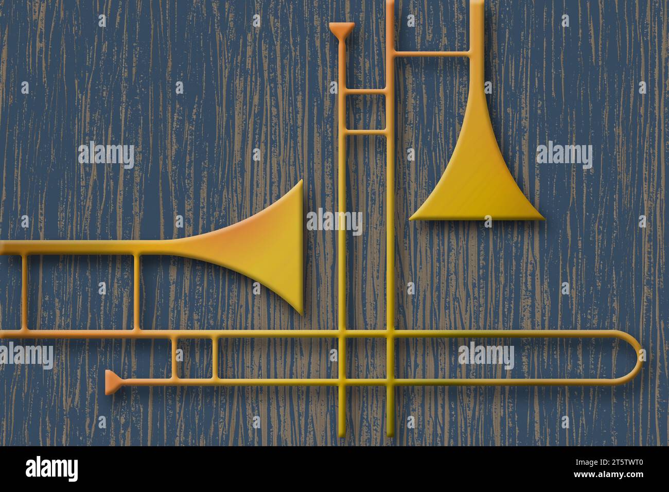 Two trombones are seen in a colorful graphic image about music and ...