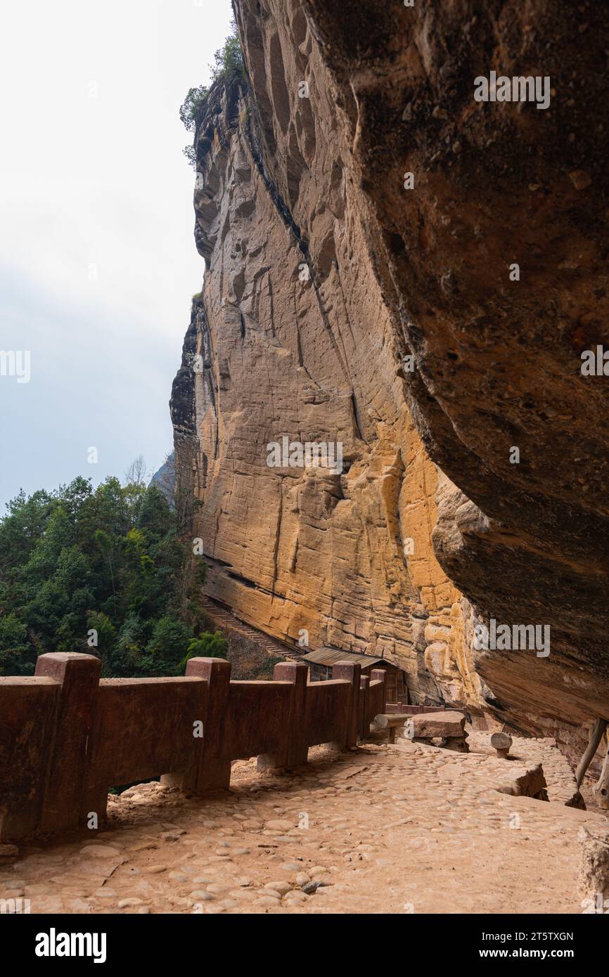 Stone ladder towards the wooden temple on the path to Da Wang shan ...
