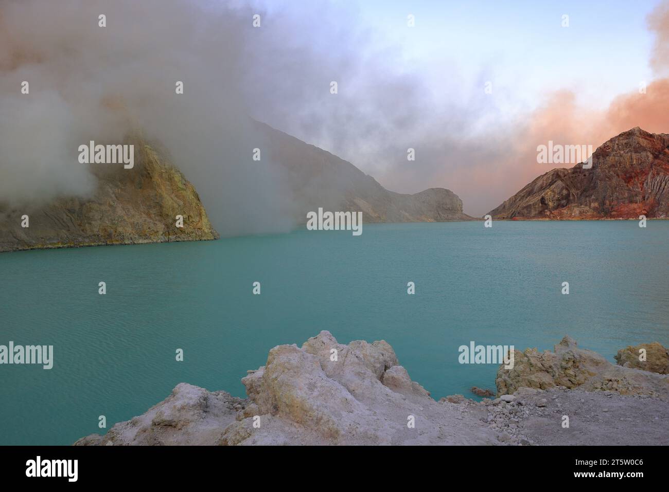 Kawah Ijen volcano (sulfur mine) at Ijen Geopark in the east Java ...