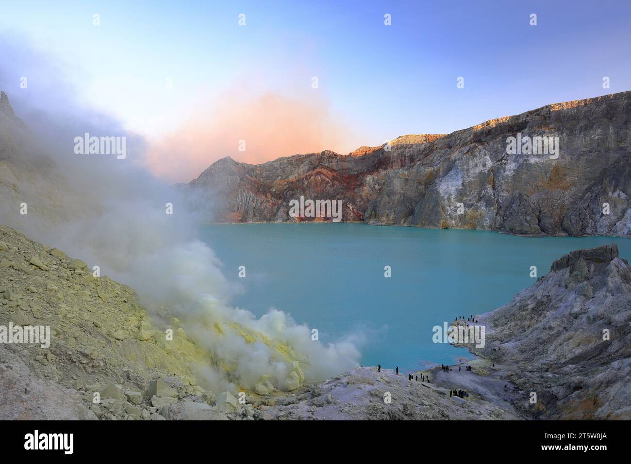 Kawah Ijen volcano (sulfur mine) at Ijen Geopark in the east Java ...