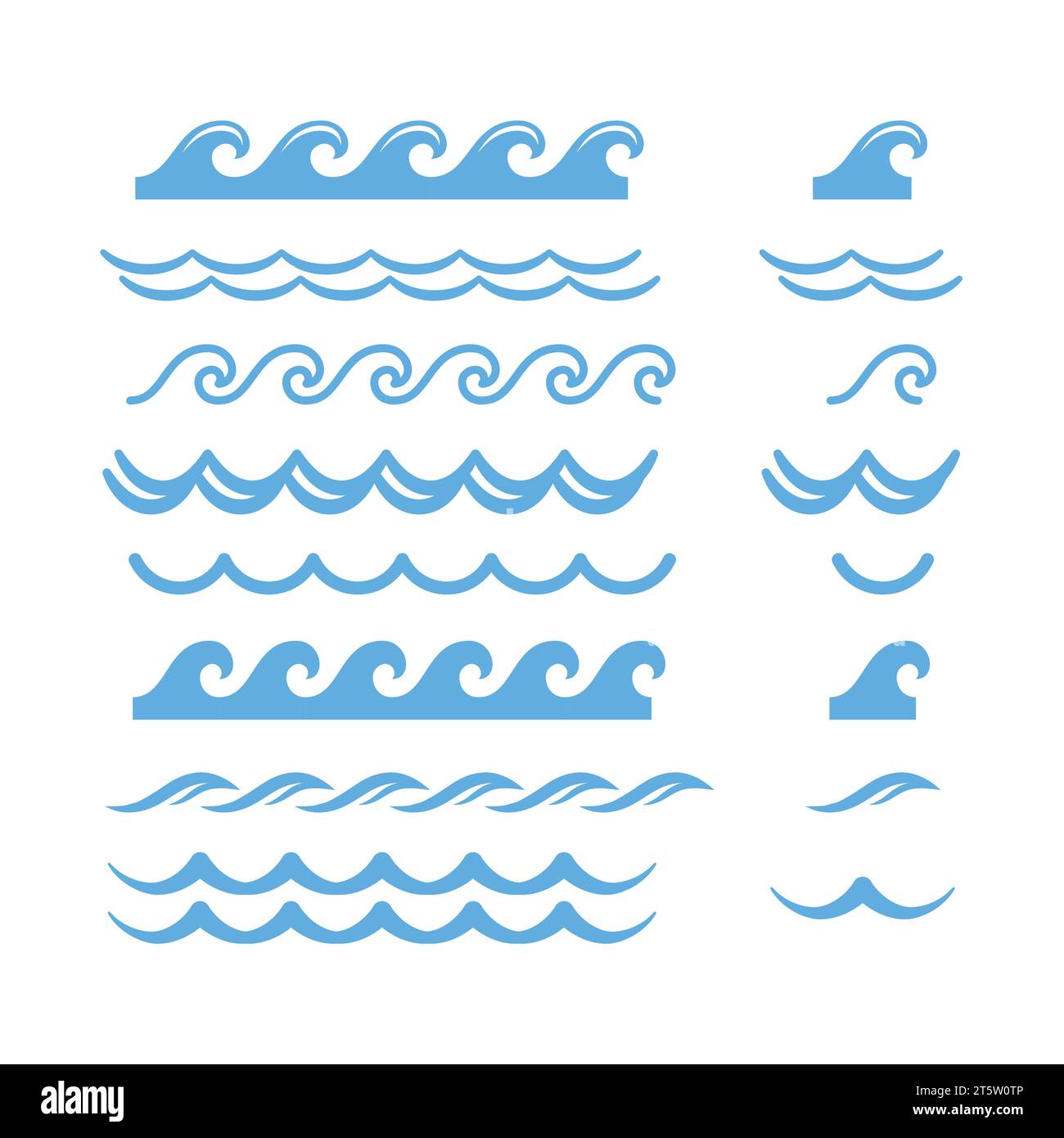Sea wave seamless line and element vector icon set. Ocean waves line ...