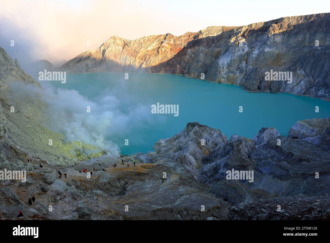 Kawah Ijen volcano (sulfur mine) at Ijen Geopark in the east Java ...