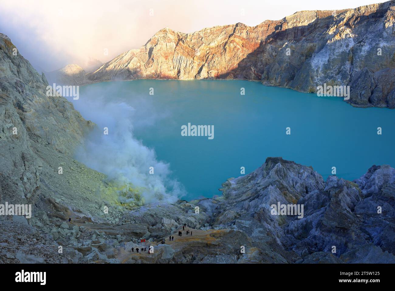 Kawah Ijen volcano (sulfur mine) at Ijen Geopark in the east Java ...