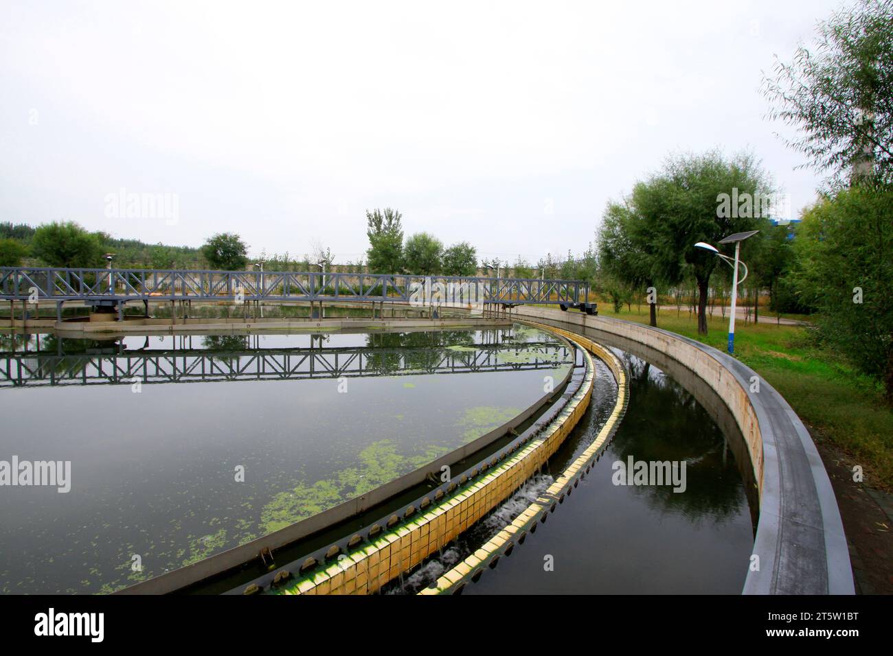 Wastewater treatment plant settling pond, closeup of photo Stock Photo ...