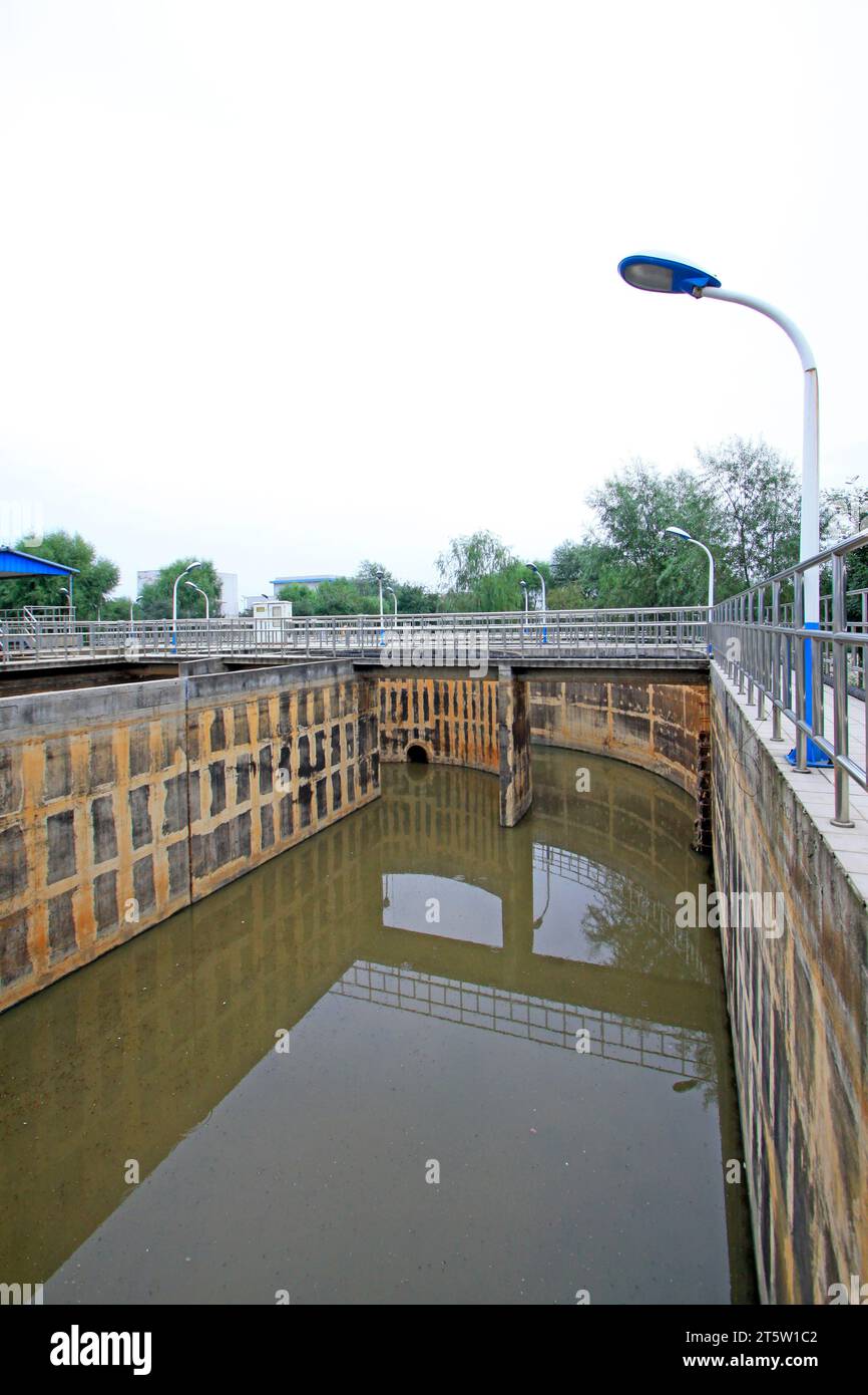 Sewage treatment plant oxidation ditch, closeup of photo Stock Photo ...