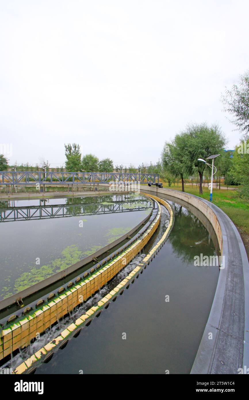 Wastewater treatment plant settling pond, closeup of photo Stock Photo ...