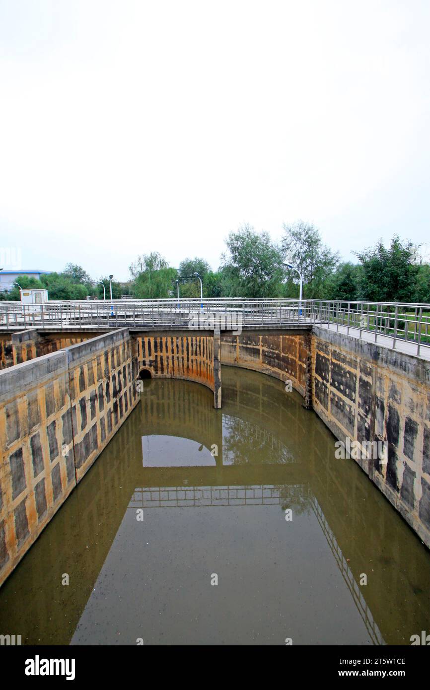 Sewage treatment plant oxidation ditch, closeup of photo Stock Photo ...