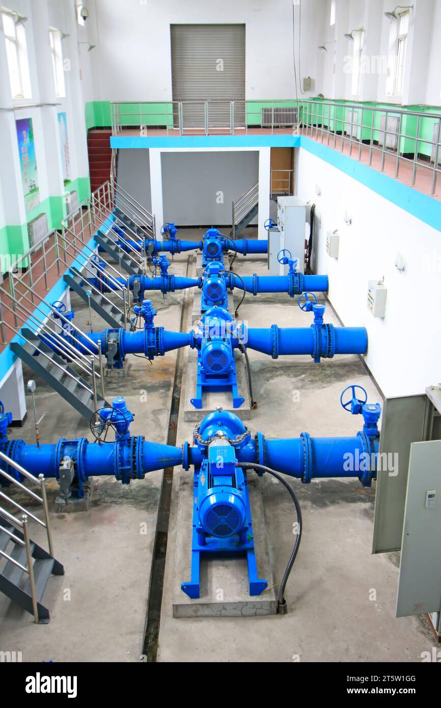 Water supply pump station of mechanical equipment, closeup of photo ...