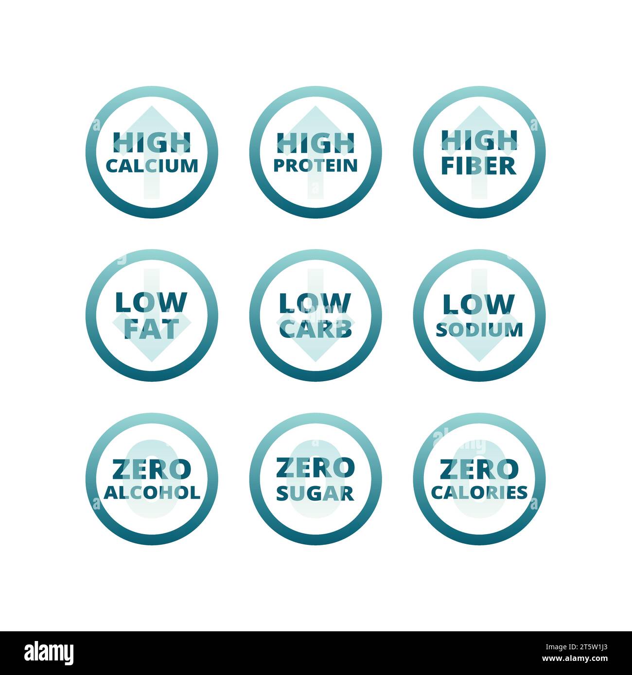 Zero sugar, low sodium and carbs label set. High protein, fiber and ...