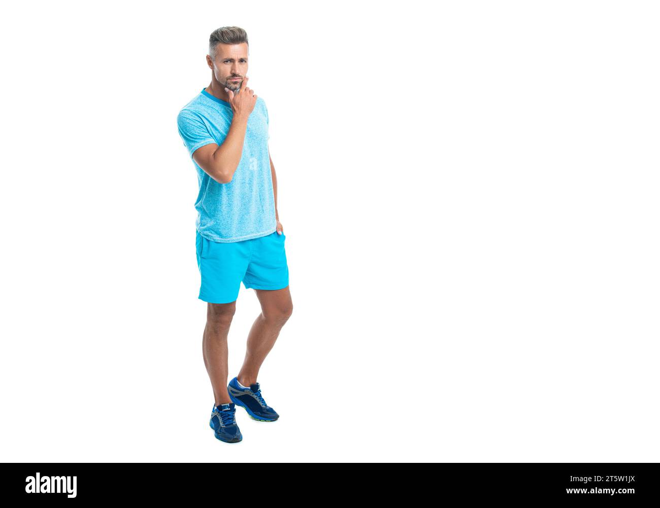Athletic mature sport man standing, banner. Sport man standing wearing ...