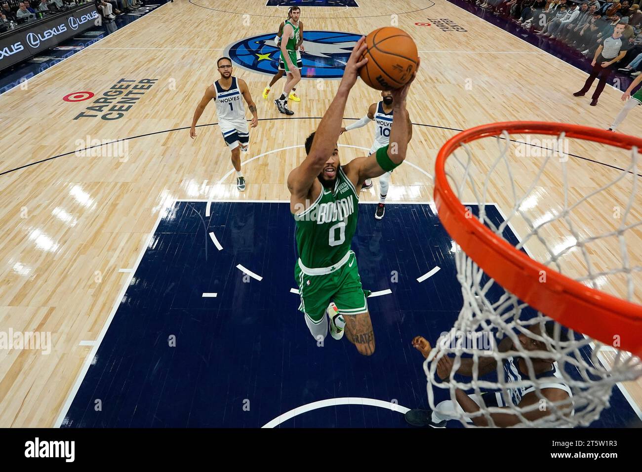 Boston Celtics forward Jayson Tatum (0) goes up for a dunk during the ...