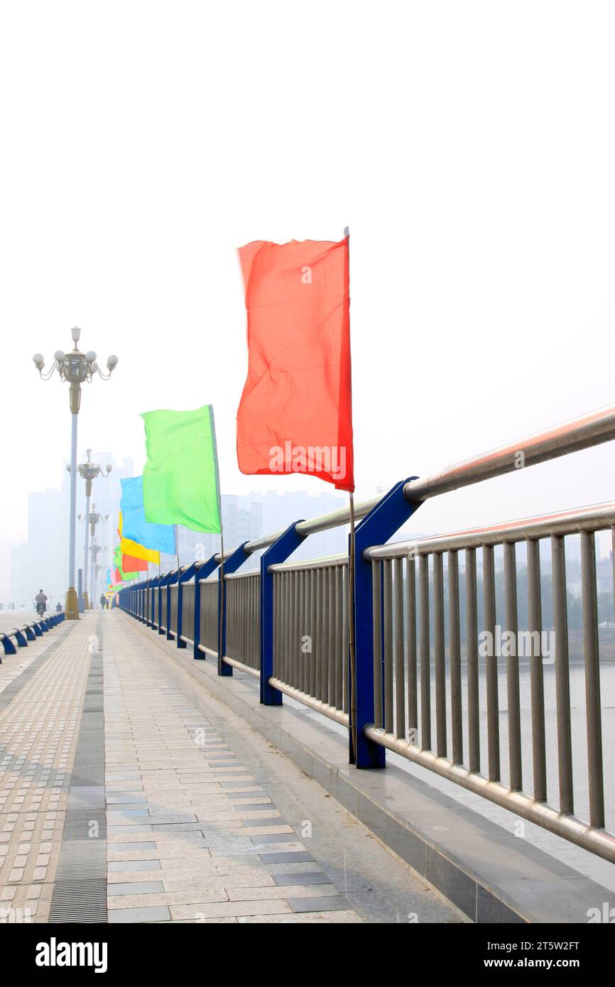 Bridge railing and banner Stock Photo - Alamy