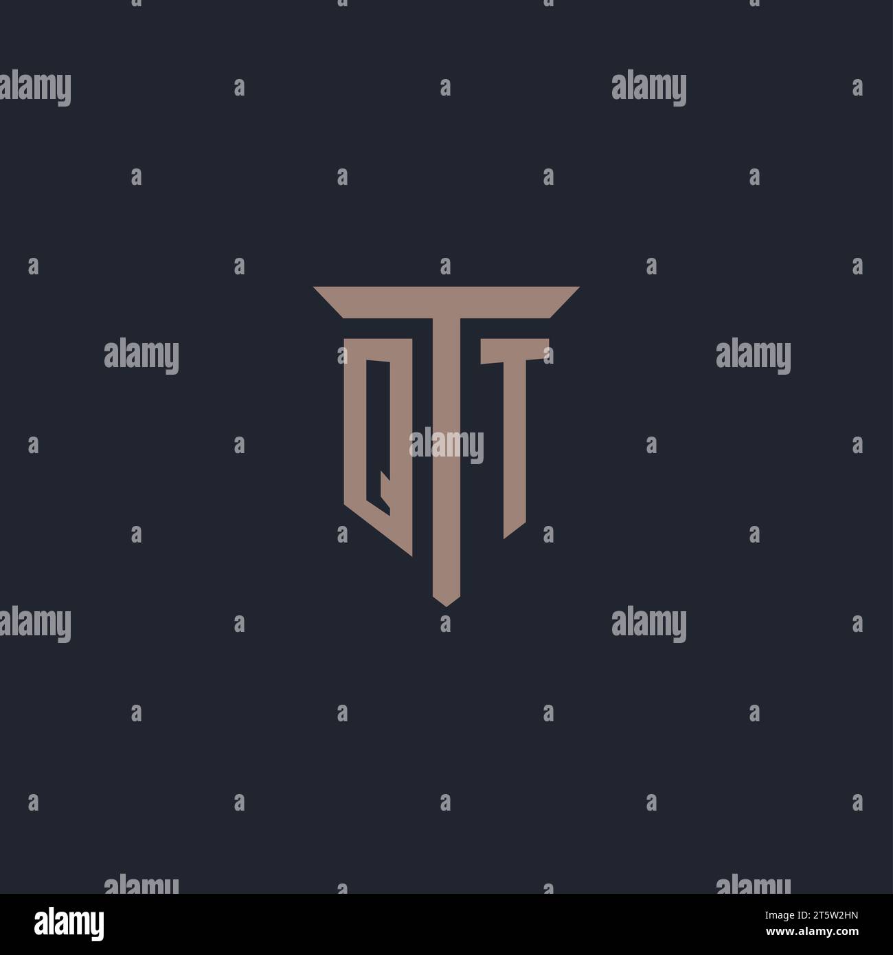 Qt Initial Logo Monogram With Pillar Icon Design Vector Stock Vector