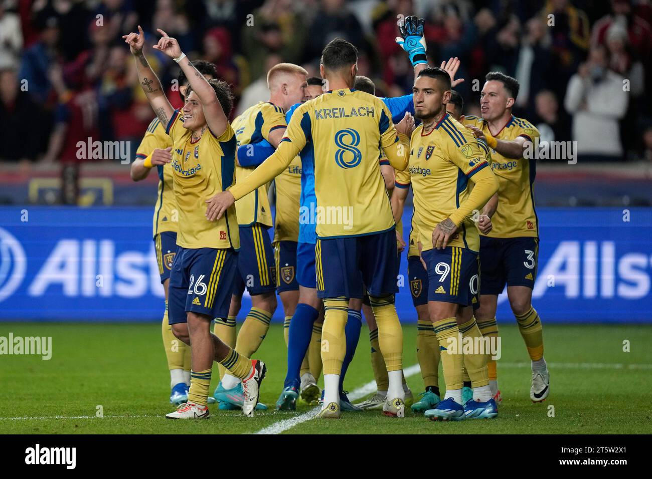 Real Salt Lake midfielder Diego Luna (26) celebrates with teammates ...