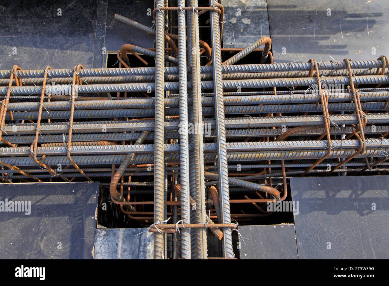 Steel binding in construction site, closeup of photo Stock Photo - Alamy