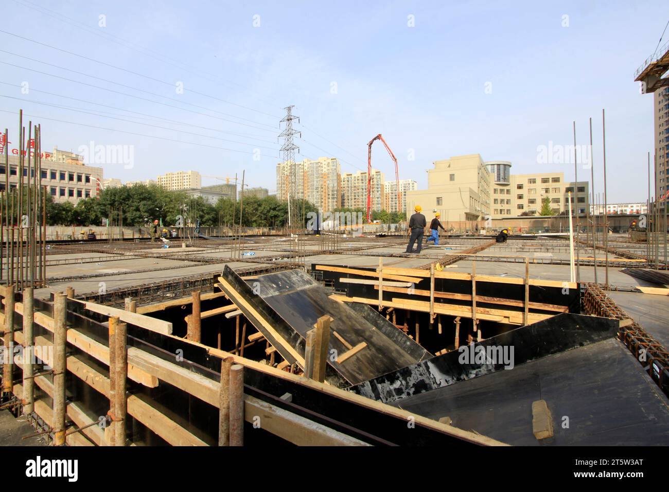 Wooden scaffold in the construction site, closeup of photo Stock Photo ...