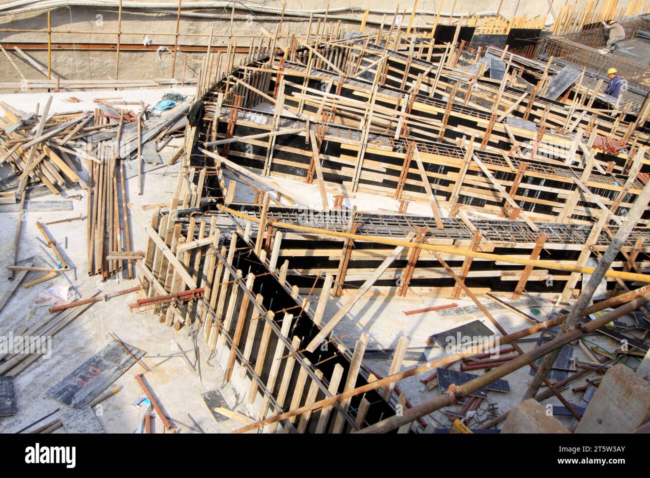 Wooden scaffold in the construction site, closeup of photo Stock Photo ...