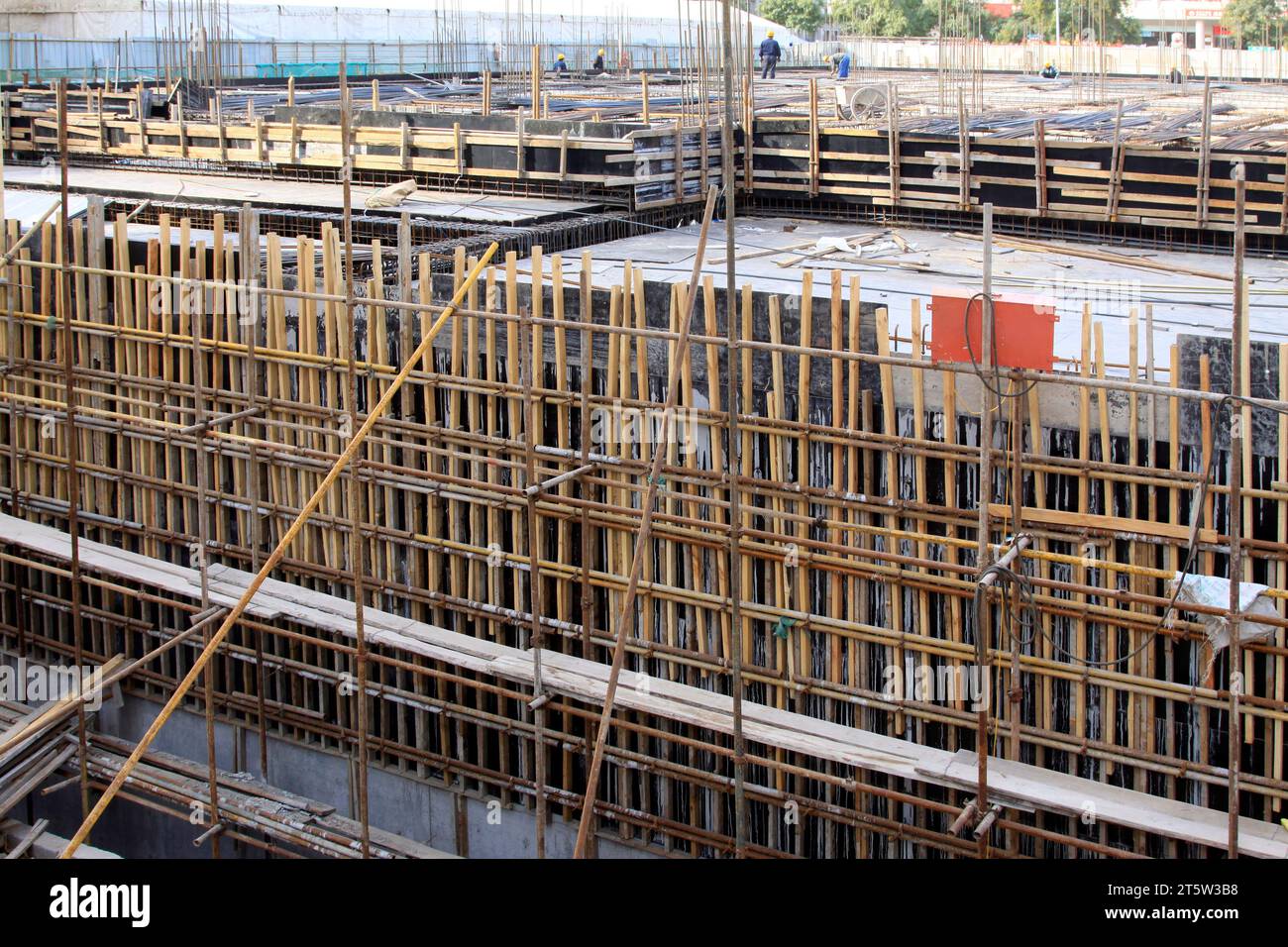 Wooden scaffold in the construction site, closeup of photo Stock Photo ...