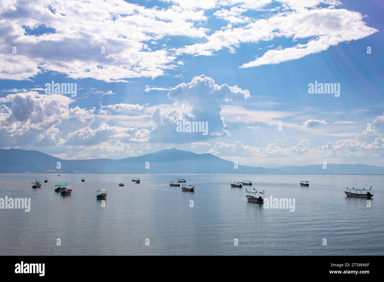 Boats on Lake Chapala Stock Photo - Alamy