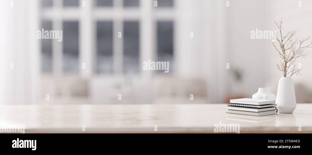 Books, ceramic vases and copy space for displaying your product on a ...