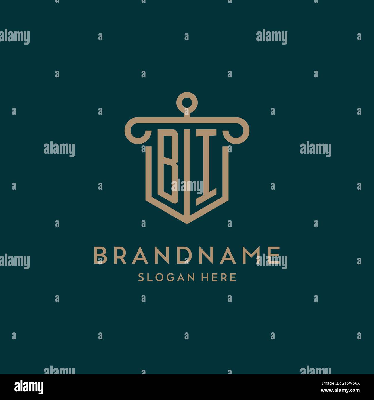 BI monogram initial logo design with shield and pillar shape design ...