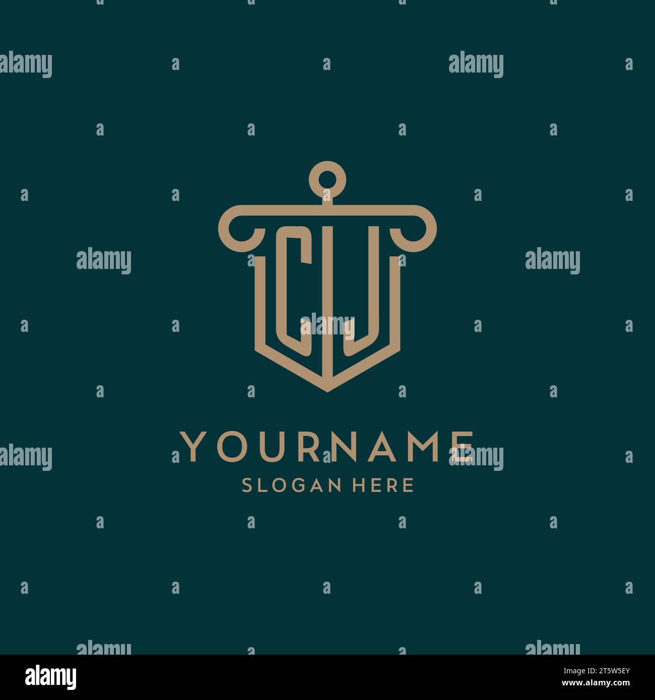 CJ monogram initial logo design with shield and pillar shape design ...