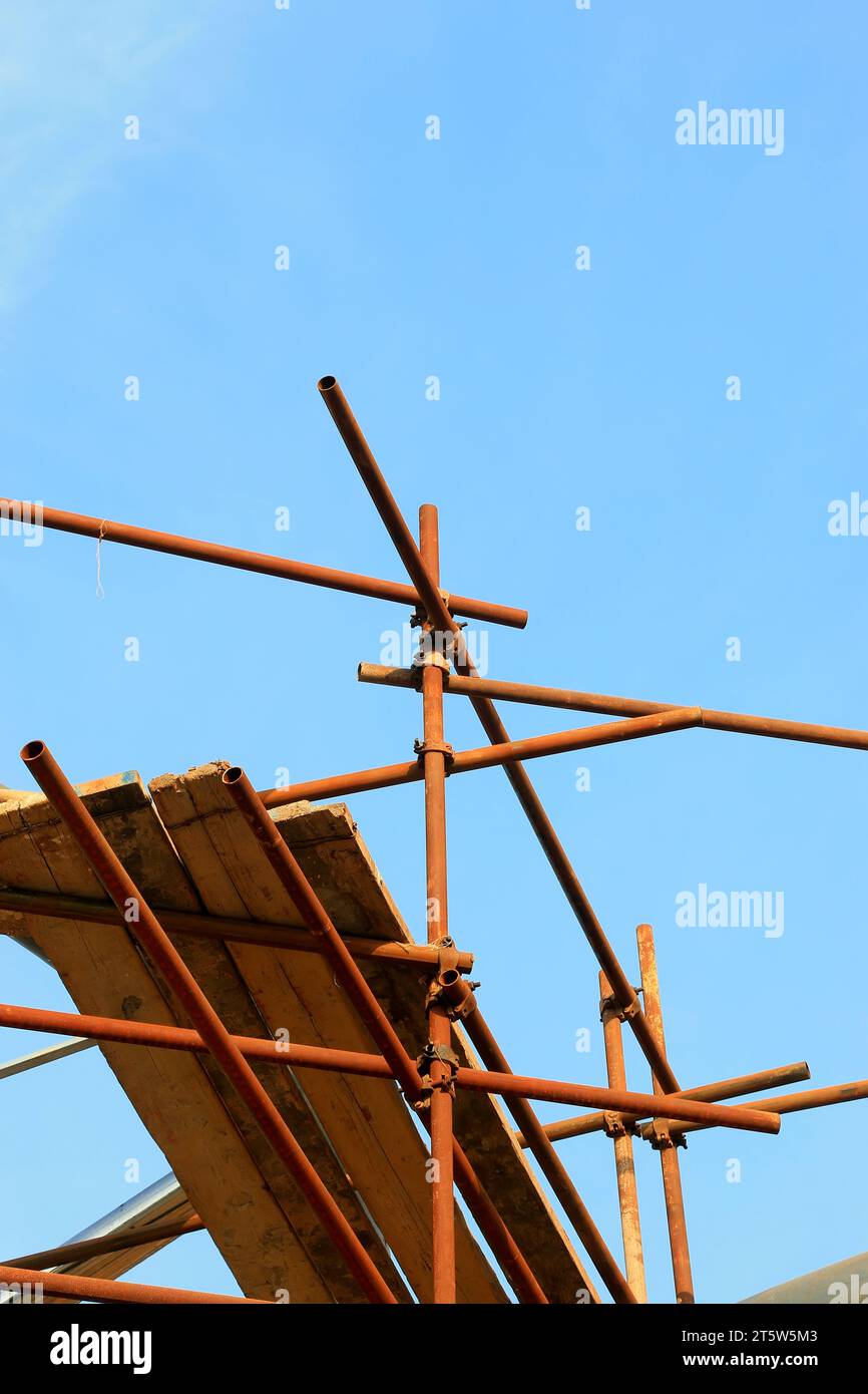 steel pipe scaffold, closeup of photo Stock Photo - Alamy