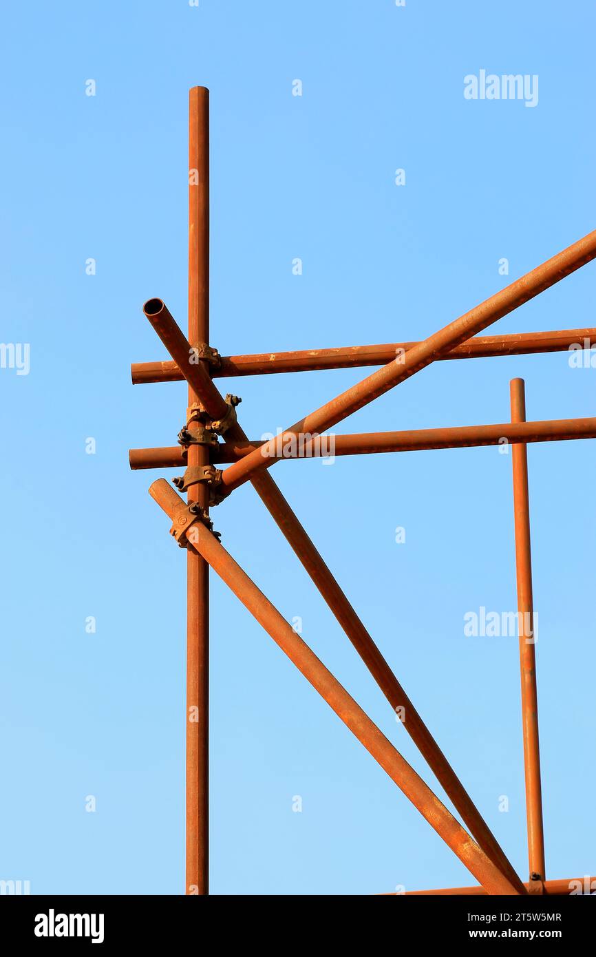 steel pipe scaffold, closeup of photo Stock Photo - Alamy
