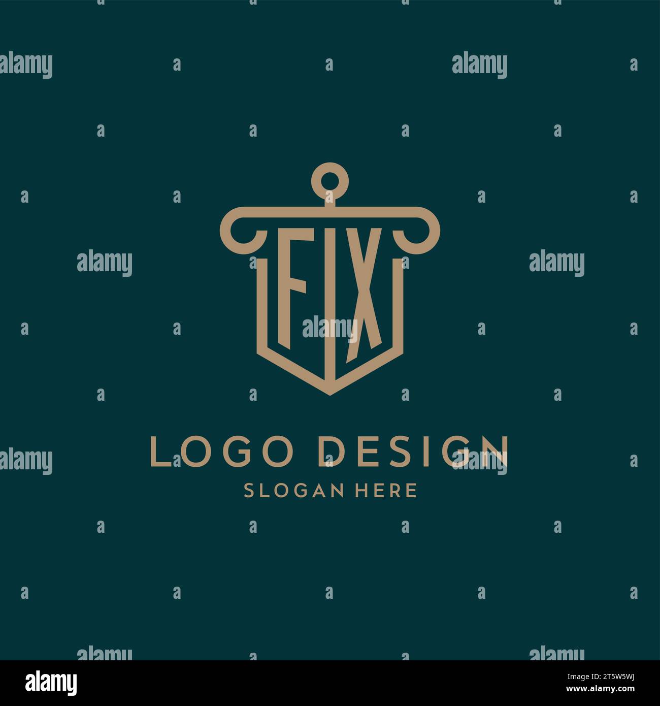 FX monogram initial logo design with shield and pillar shape design ...