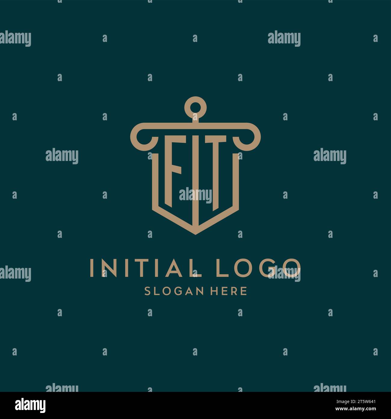 FT monogram initial logo design with shield and pillar shape design ...