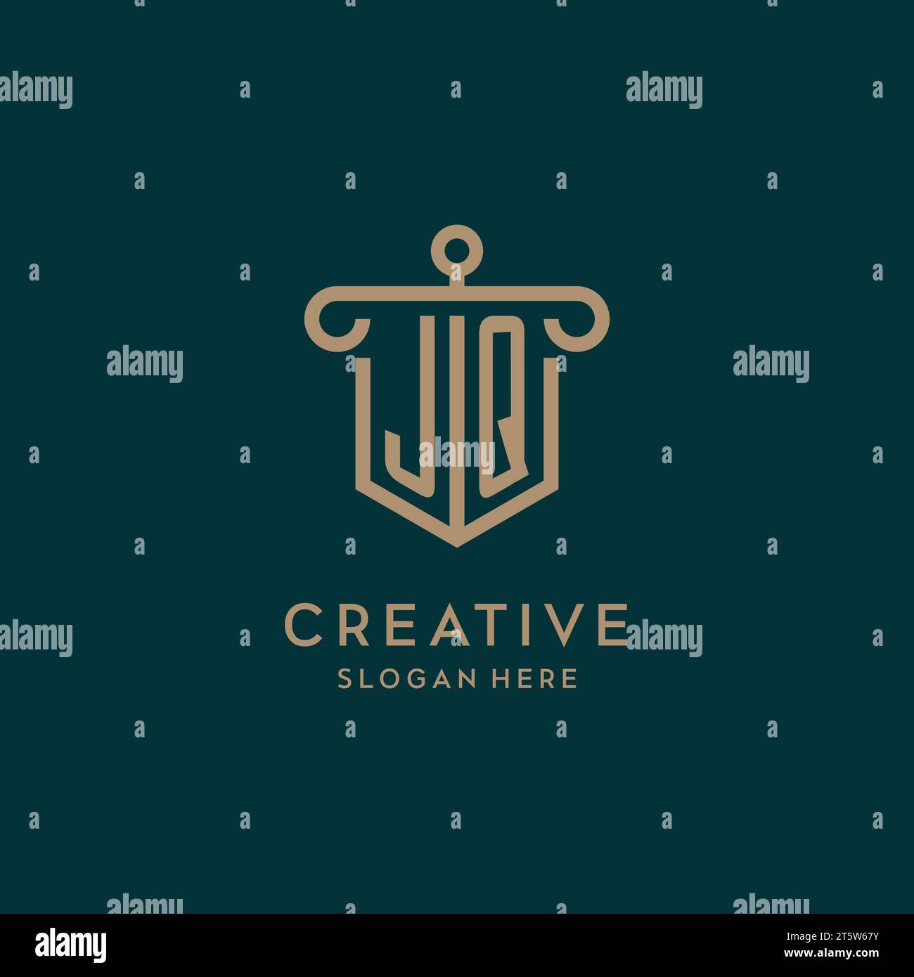 JQ monogram initial logo design with shield and pillar shape design ...