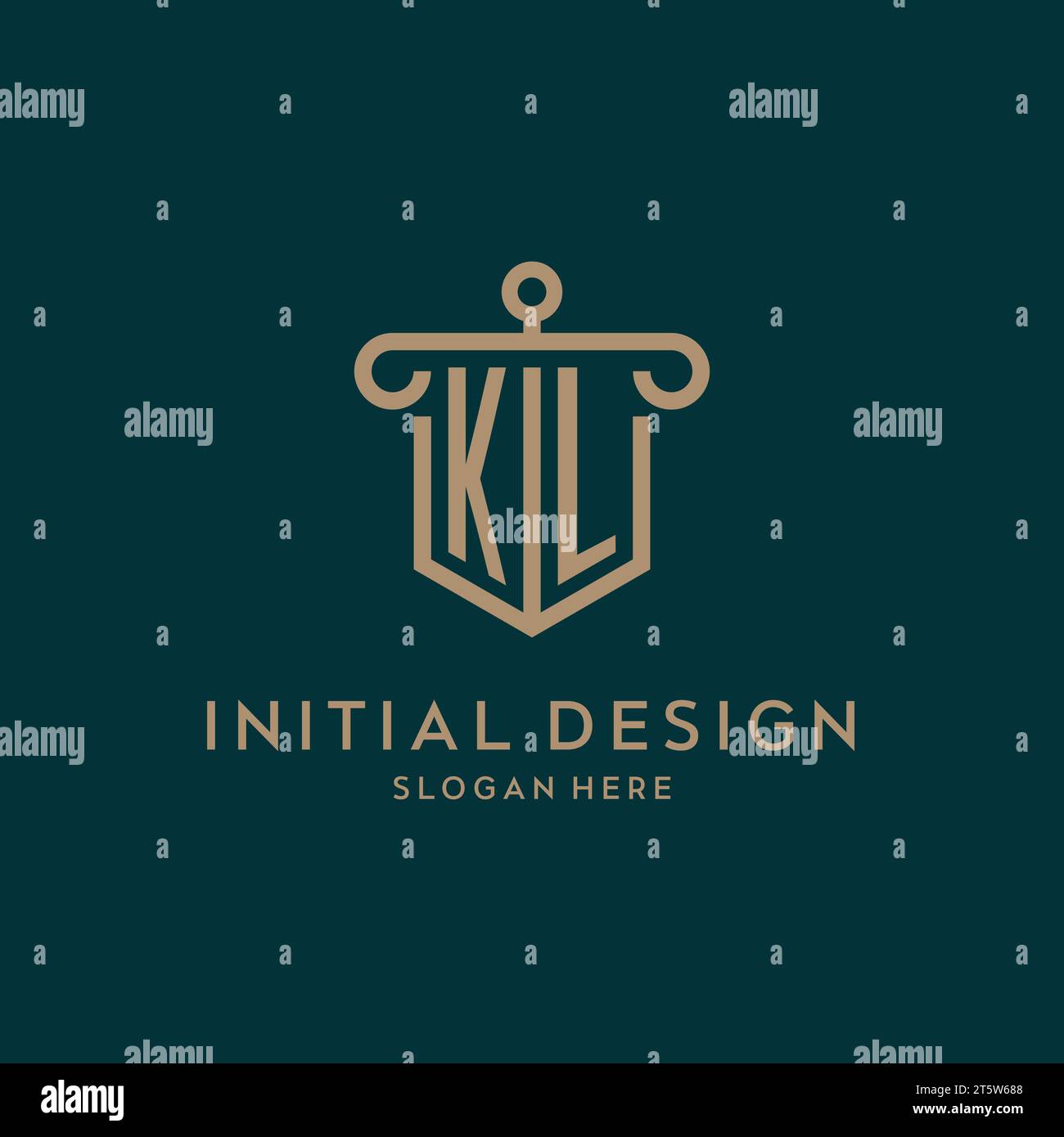 KL monogram initial logo design with shield and pillar shape design ...