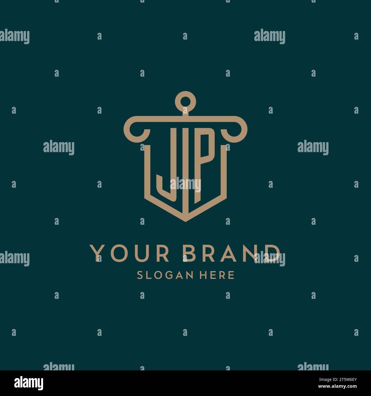 JP monogram initial logo design with shield and pillar shape design ...