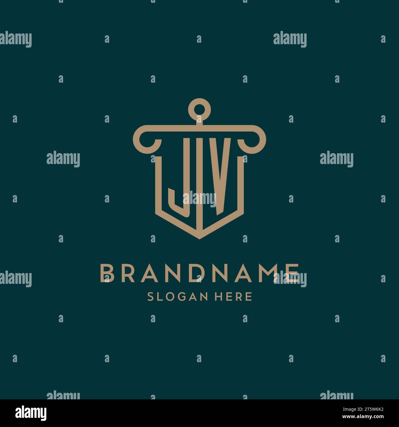 JV monogram initial logo design with shield and pillar shape design ...