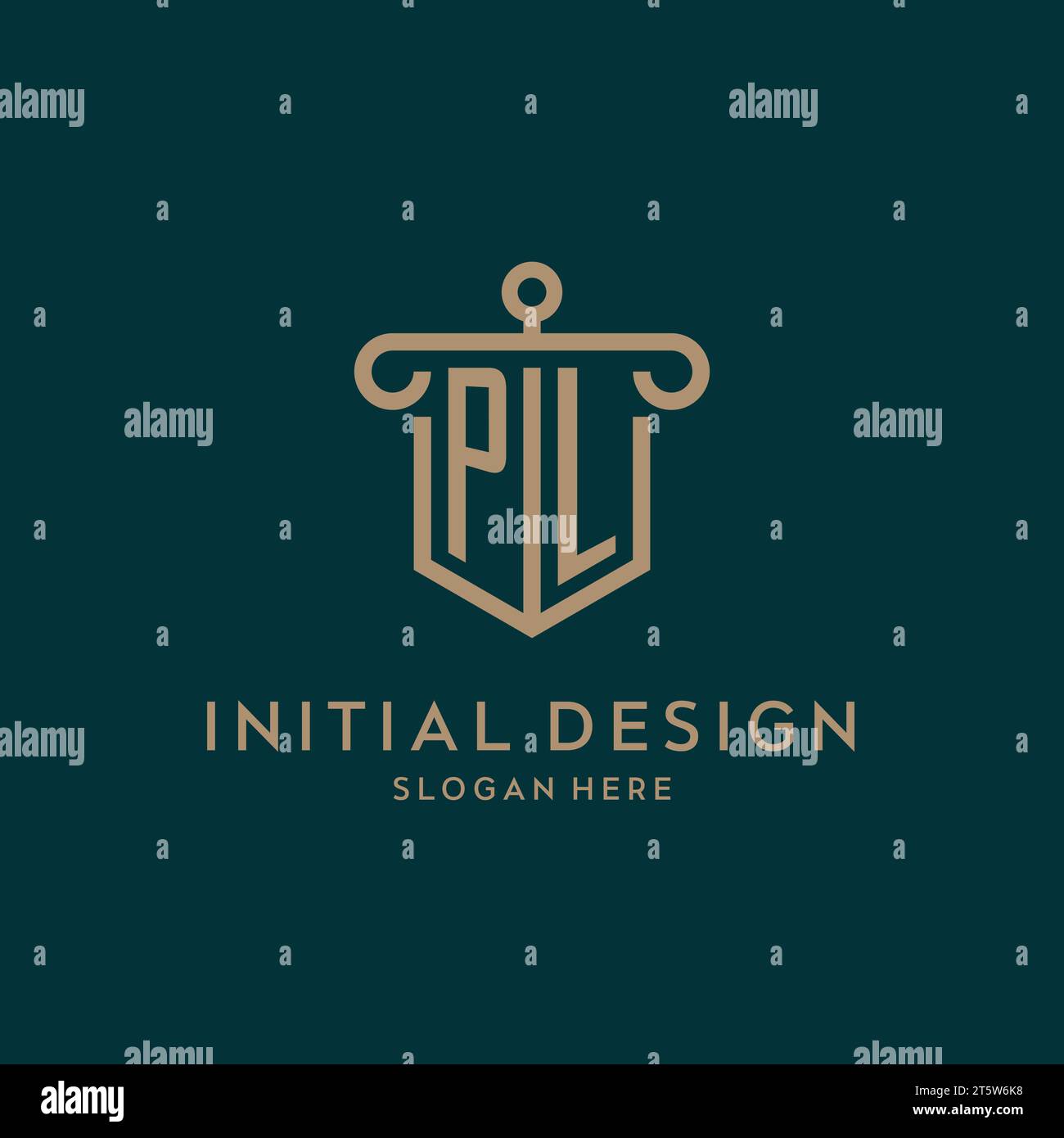 PL monogram initial logo design with shield and pillar shape design ...