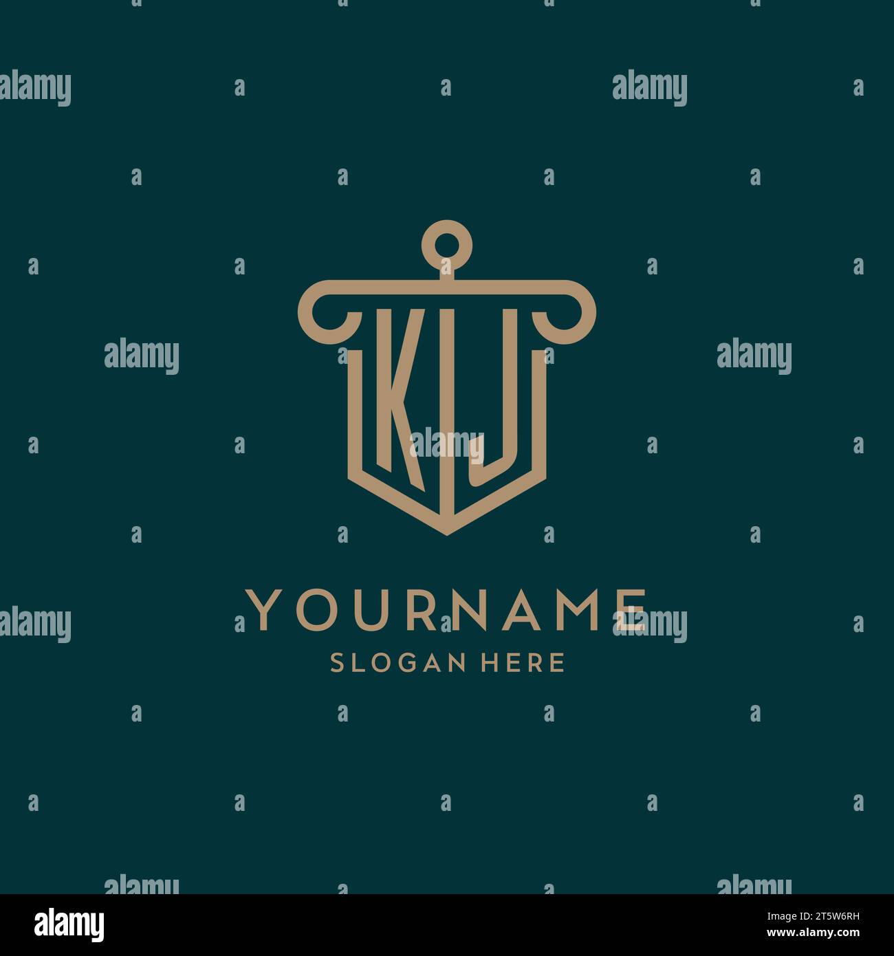 KJ monogram initial logo design with shield and pillar shape design ...