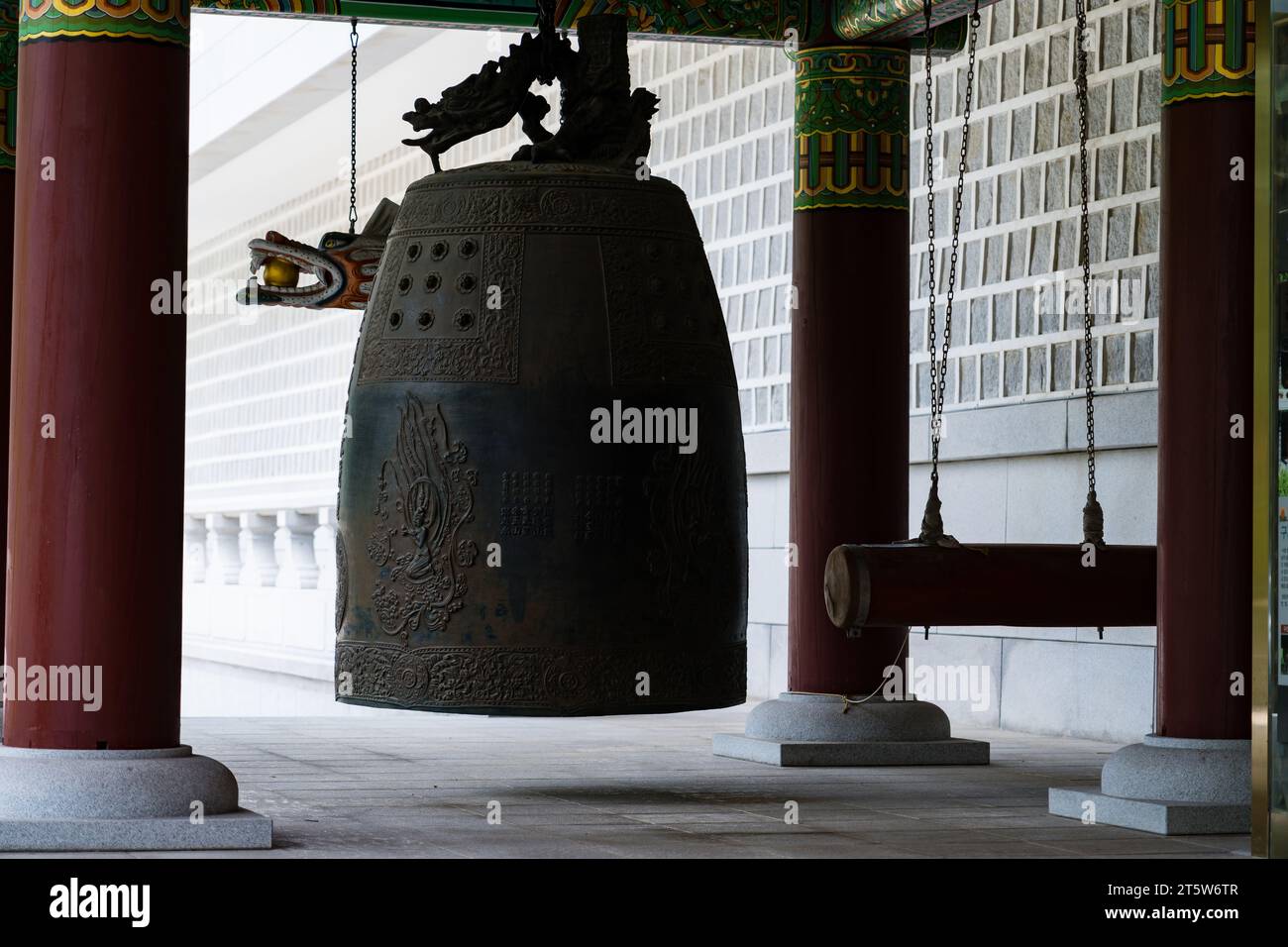 Bonsho hanging at the bell tower in the Buddhist temple of Korea Stock ...